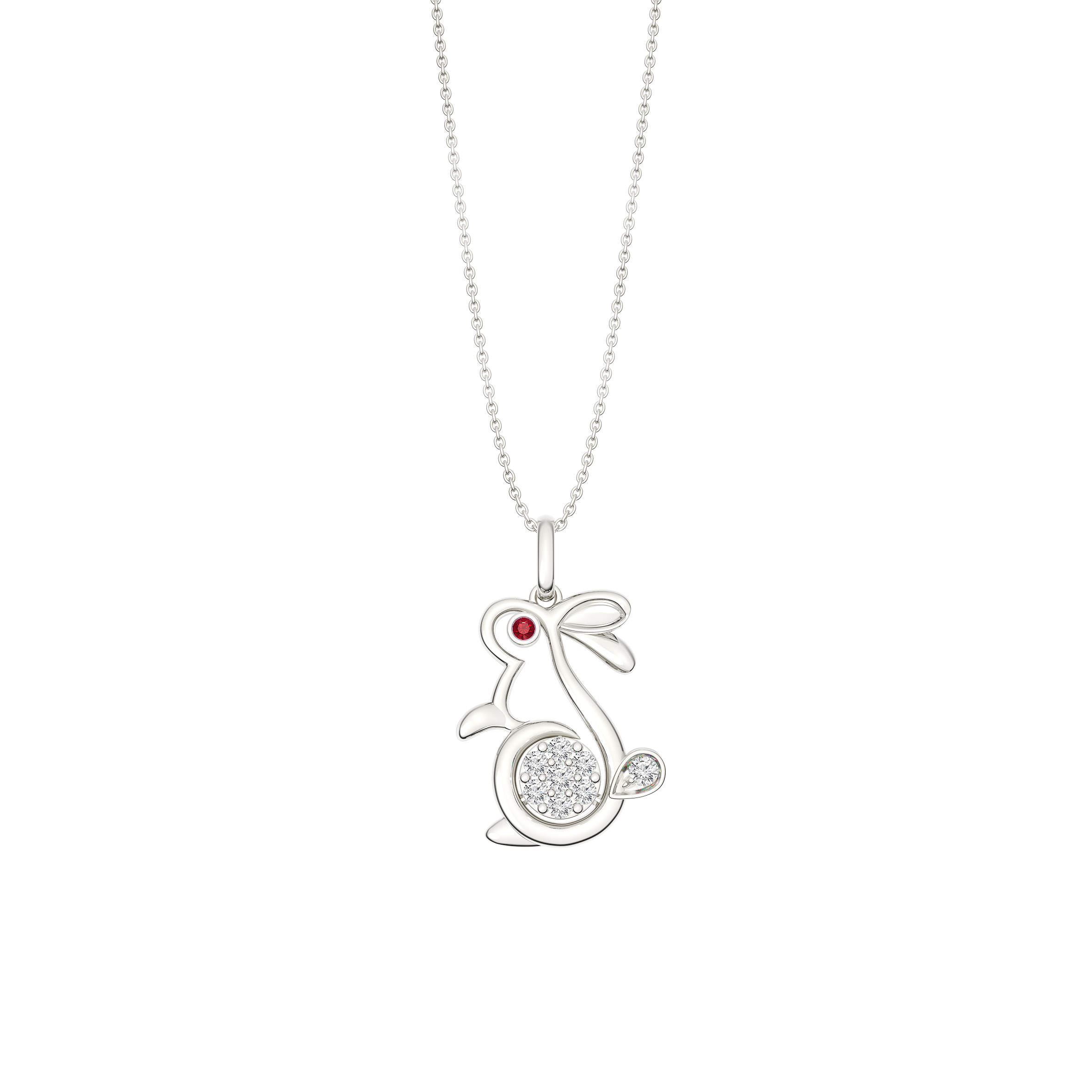 Full Moon Rabbit Pendant with Ruby and Diamonds | D&P Malaysia